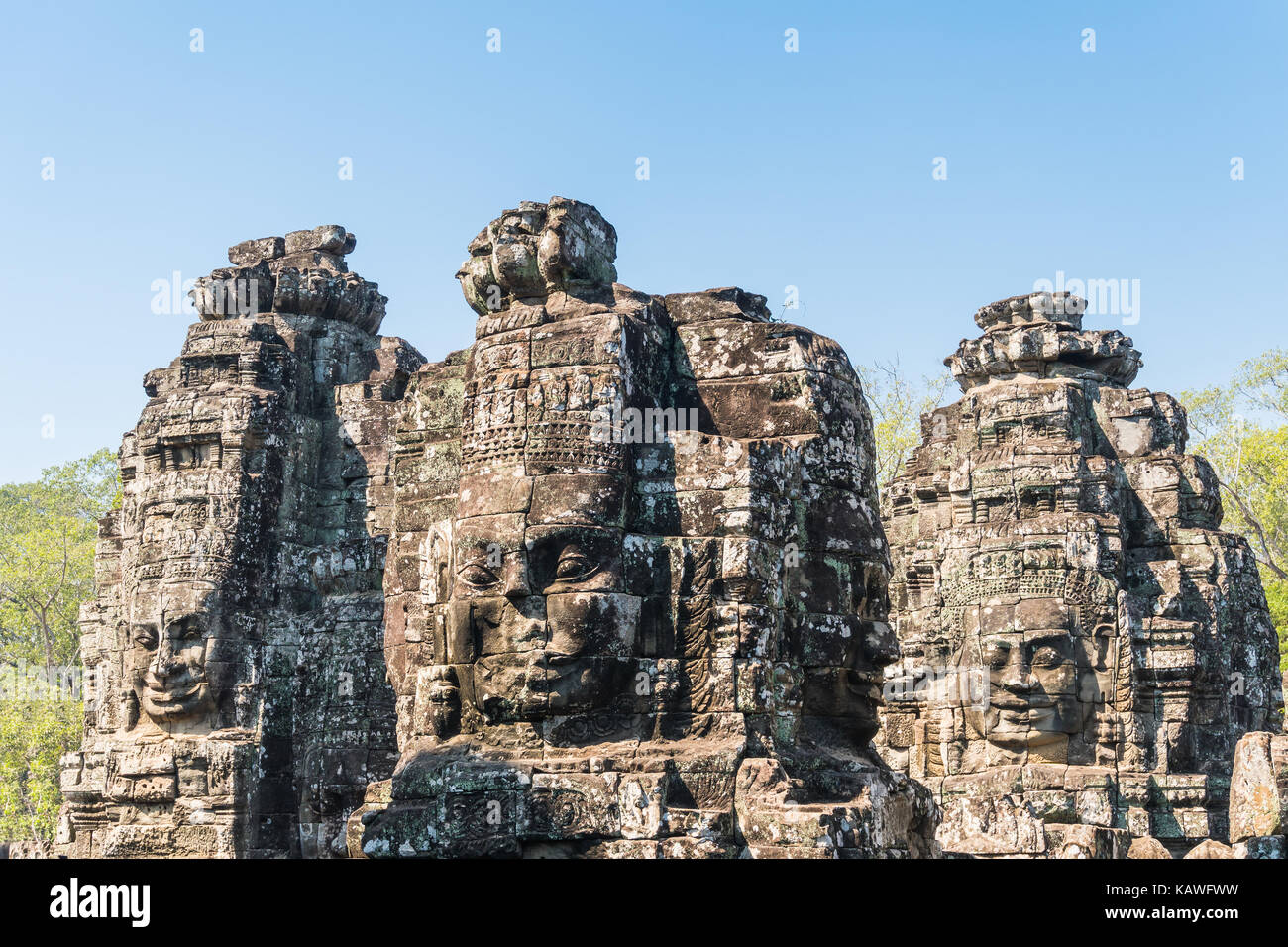 Smile face stone at bayon temple in angkor thom siem reap cambodia ...