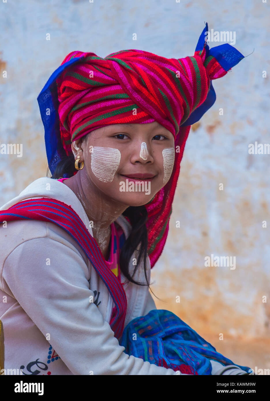 INLE LAKE , MYANMAR - SEP 07 : Portrait of Intha tribe woman in Inle ...