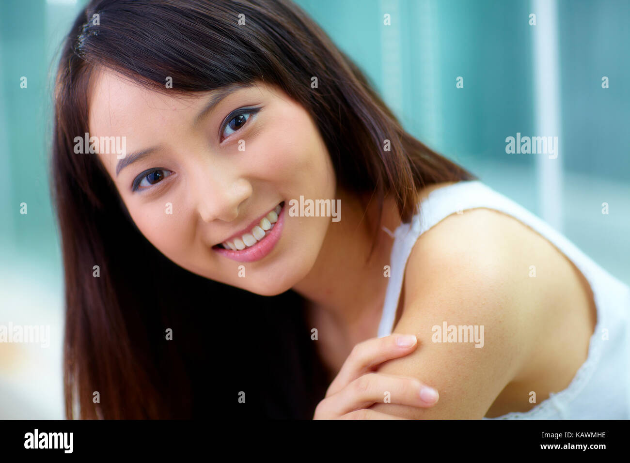 One beautiful Chinese woman smile at camera Stock Photo - Alamy