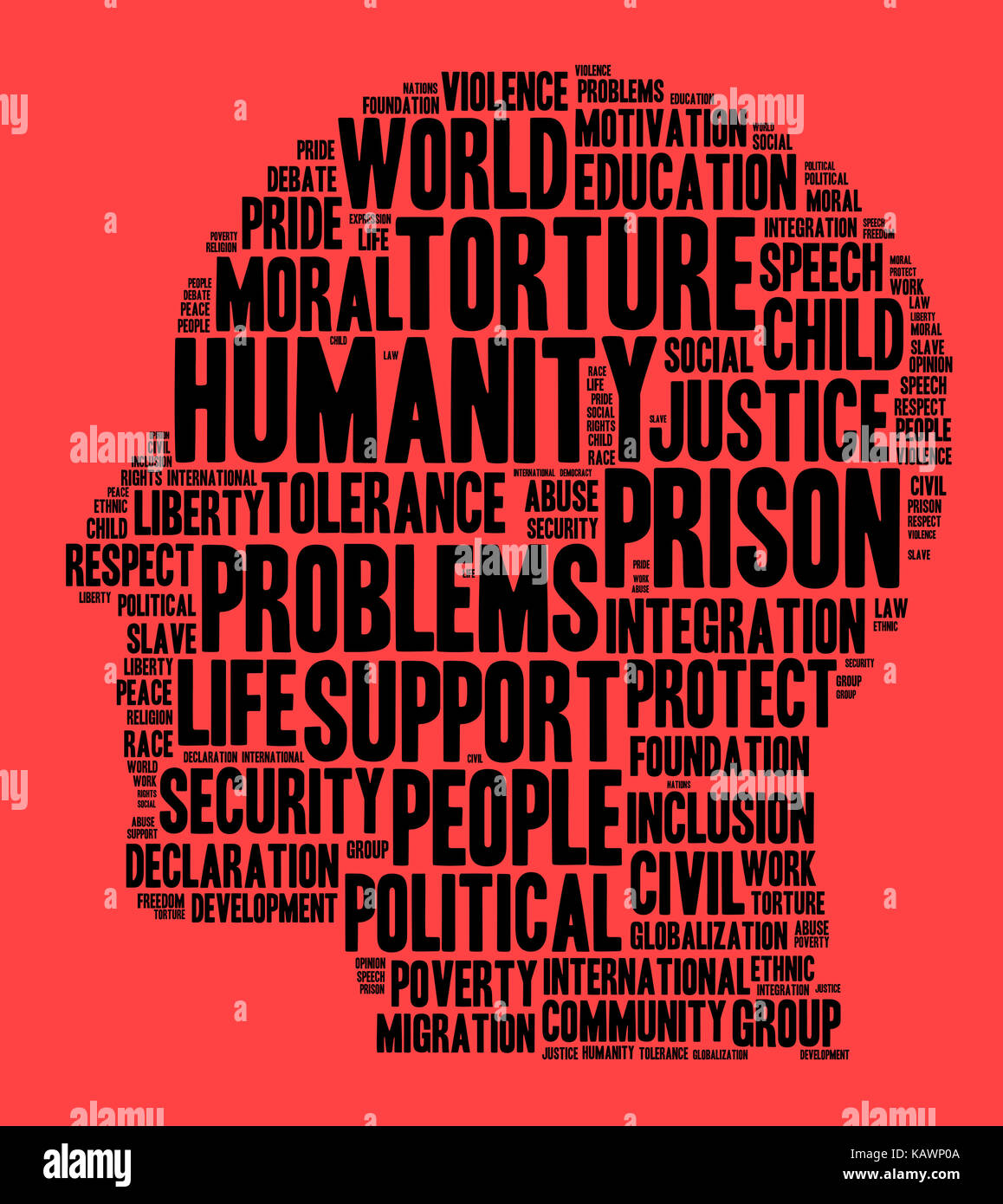 Humanity word cloud concept over red background Stock Photo - Alamy