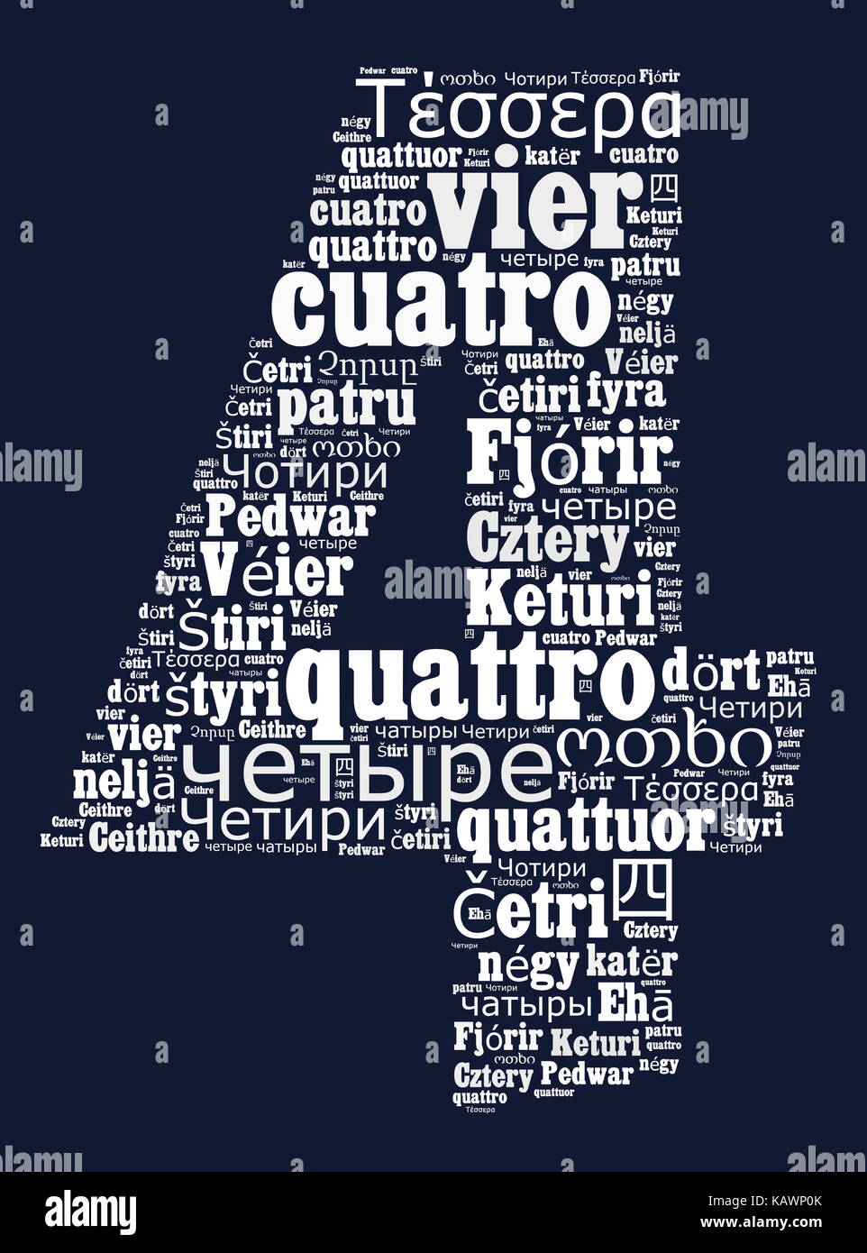 Number four in different languages wordcloud text concept Stock Photo ...