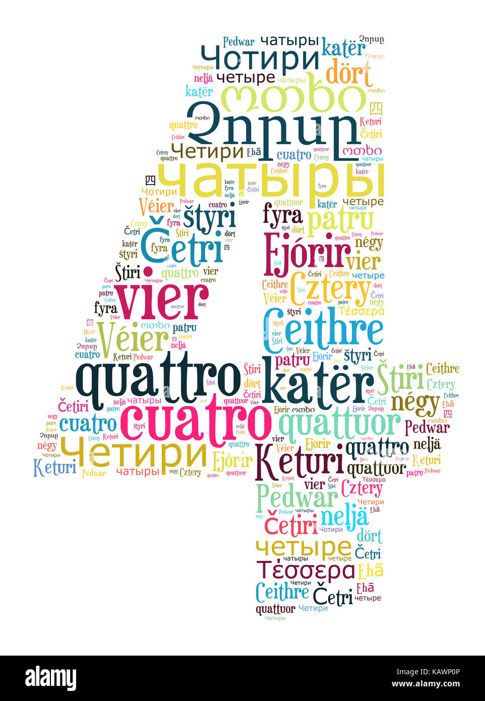 Number four in different languages wordcloud text concept Stock Photo ...