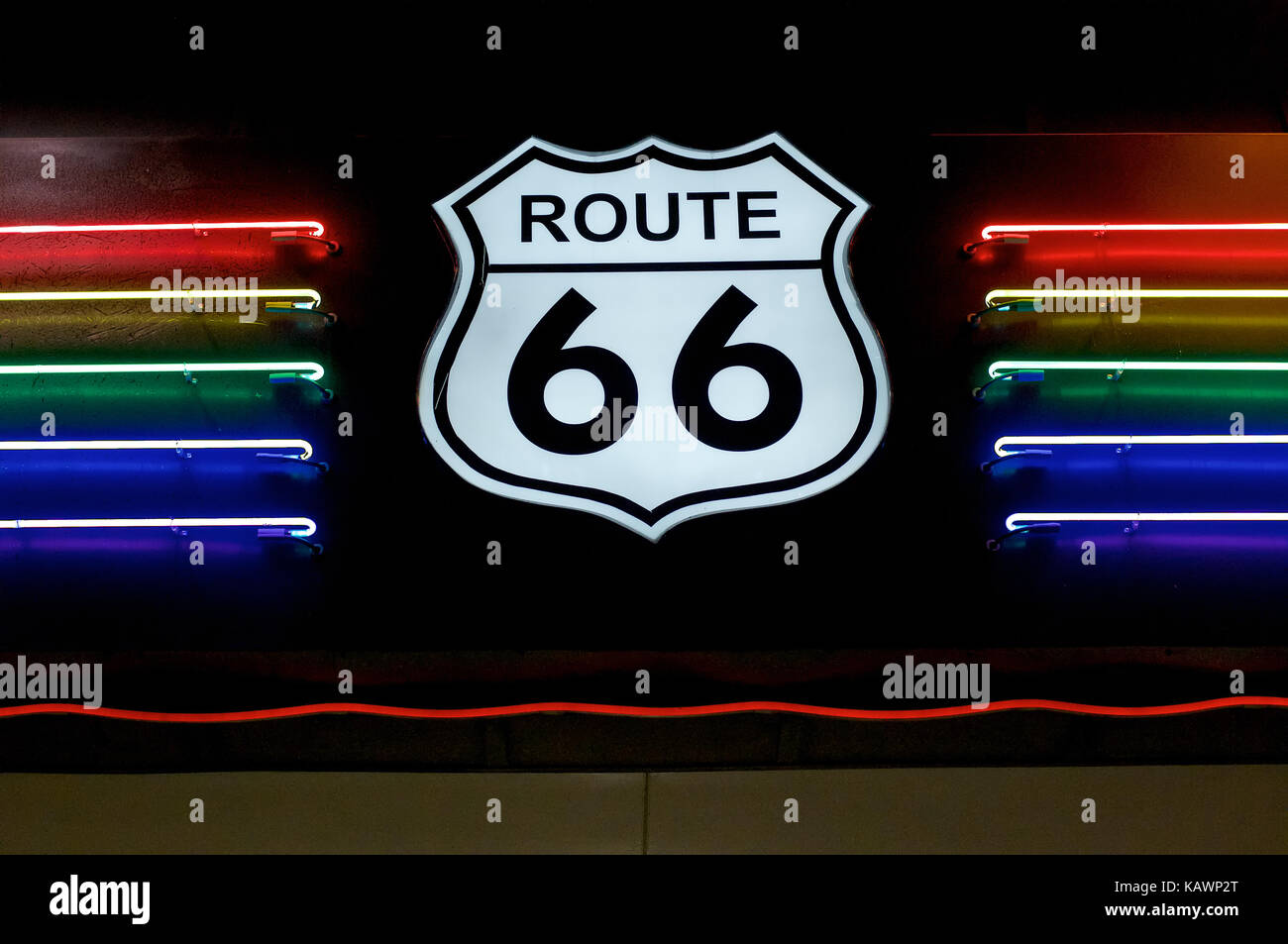 Illuminated sign at Route 66 Hotel in Springfield, Illinois, USA Stock ...