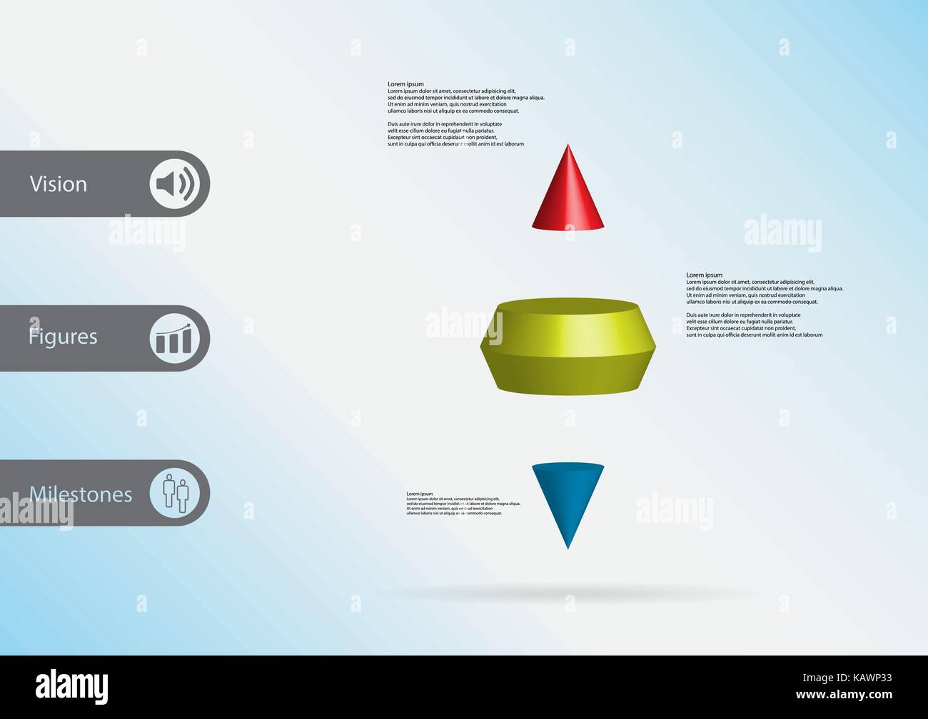 3D illustration infographic template with motif of two spike cone ...