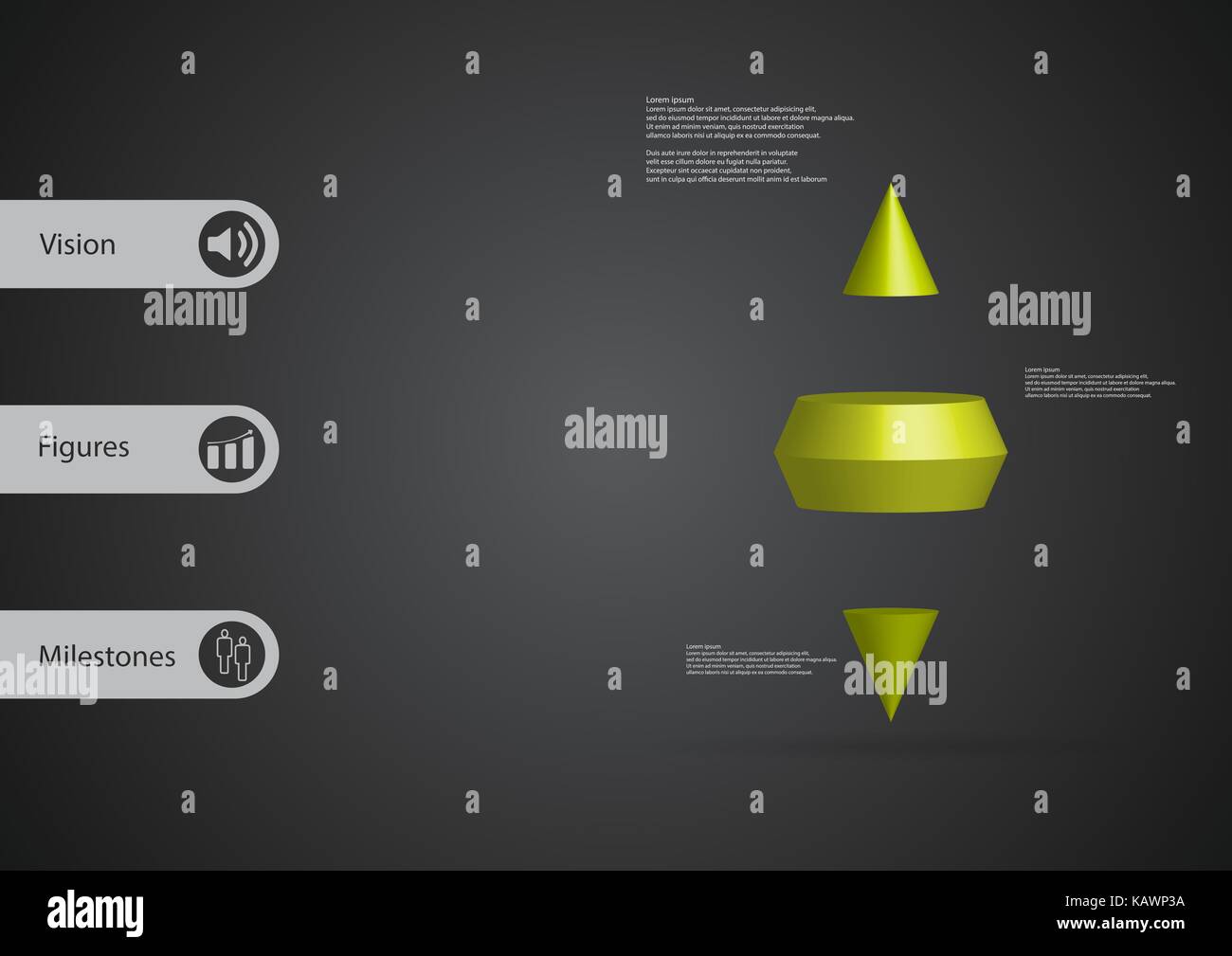 3D illustration infographic template with motif of two spike cone ...
