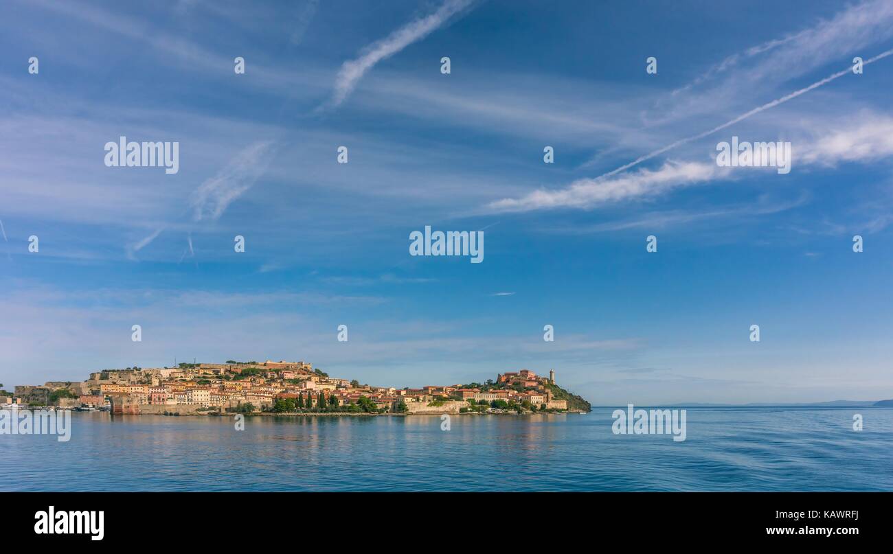 Horizontal photo of part of historic sea port in Italy on Elba island ...
