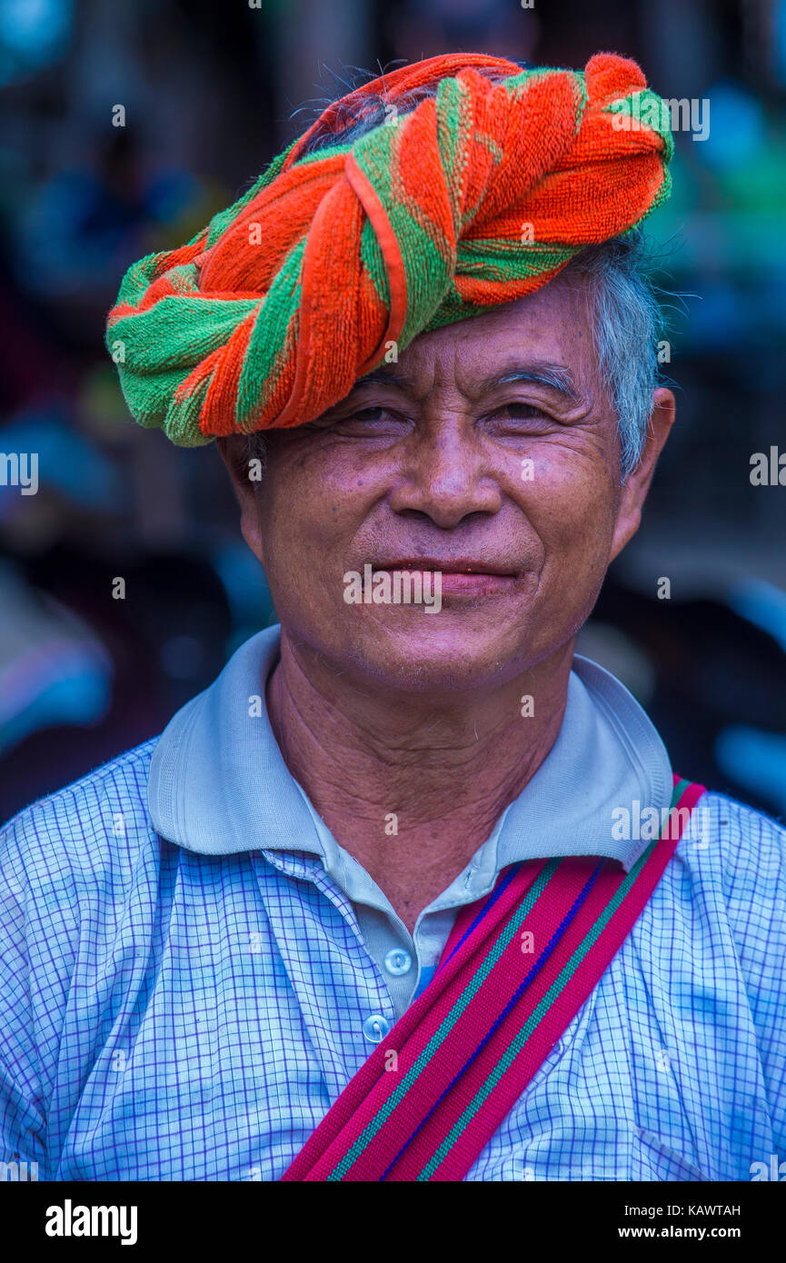 INLE LAKE , MYANMAR - SEP 07 : Portrait of Pao tribe man in Shan state ...