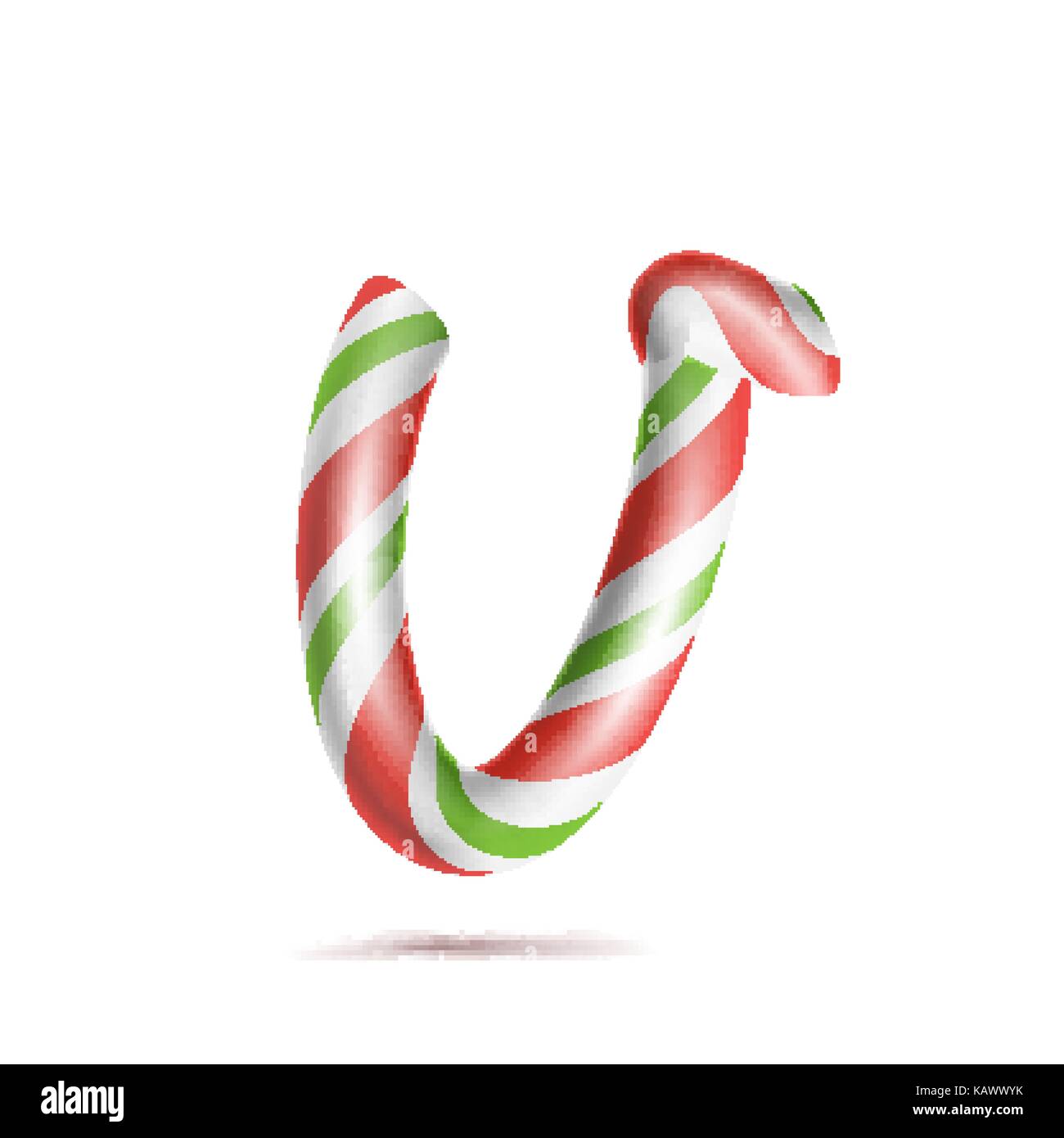 Letter V Vector. 3D Realistic Candy Cane Alphabet Symbol In Christmas ...