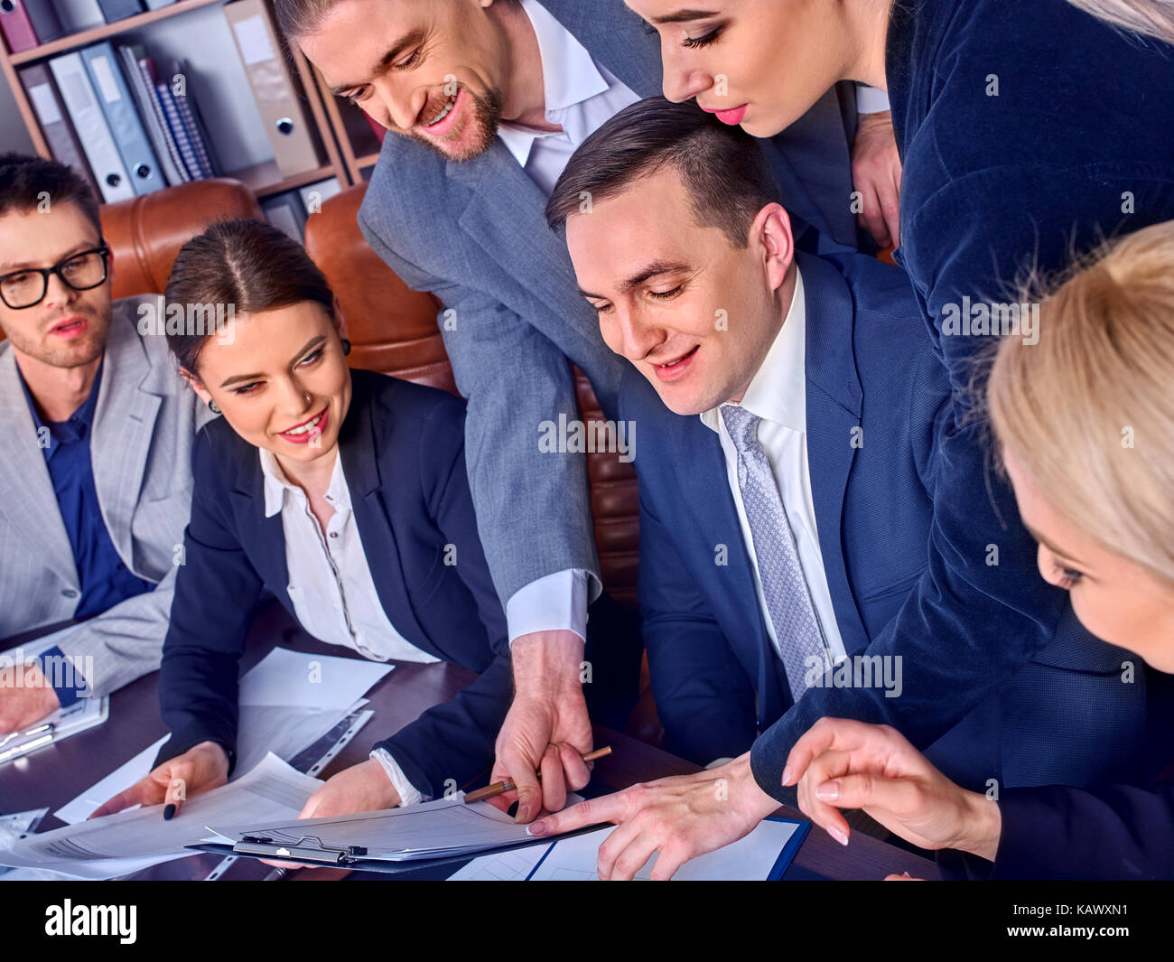 Business people office life of team people are happy with paper Stock ...