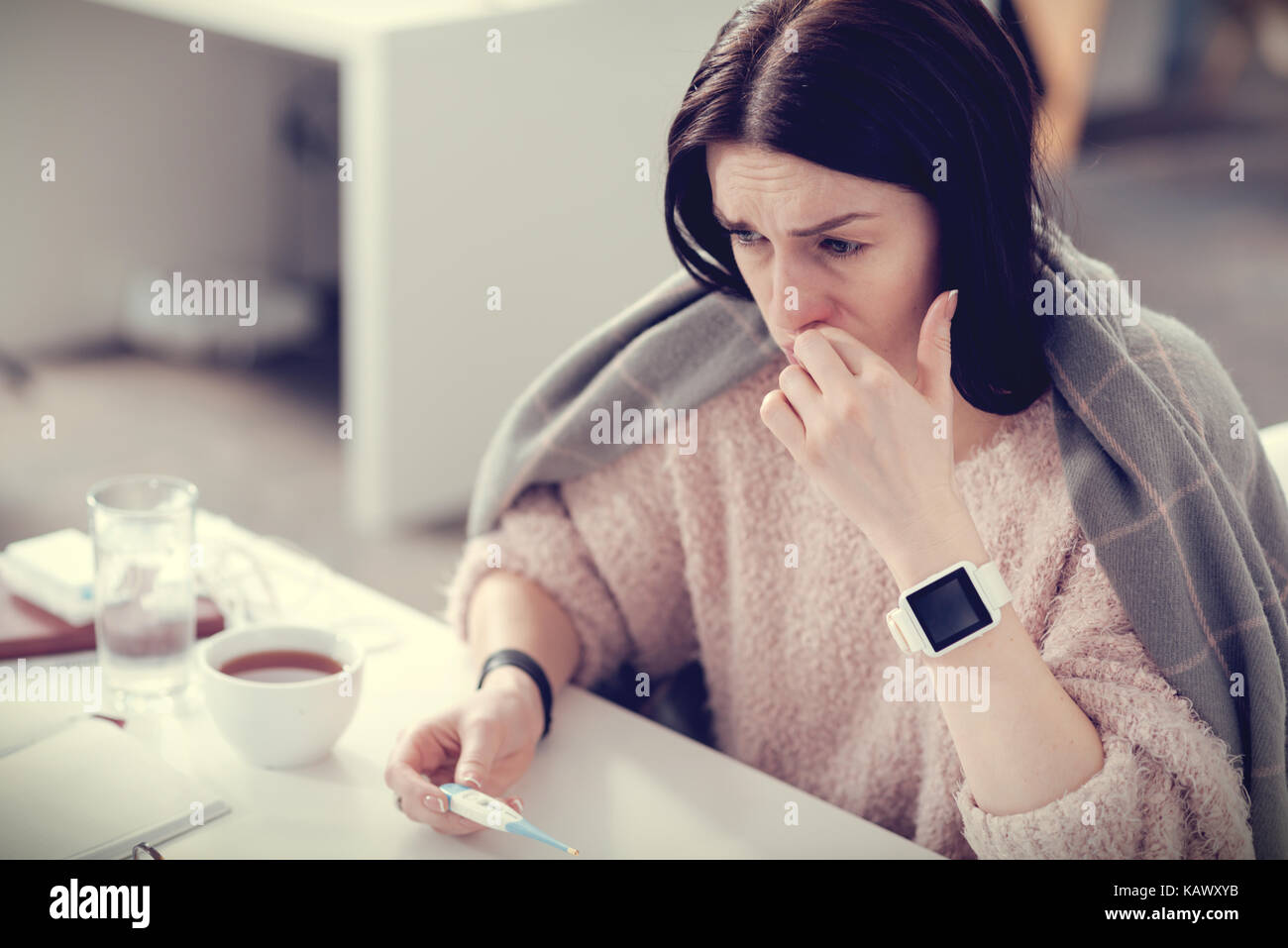 Depressed sad woman suffering from a cold Stock Photo - Alamy