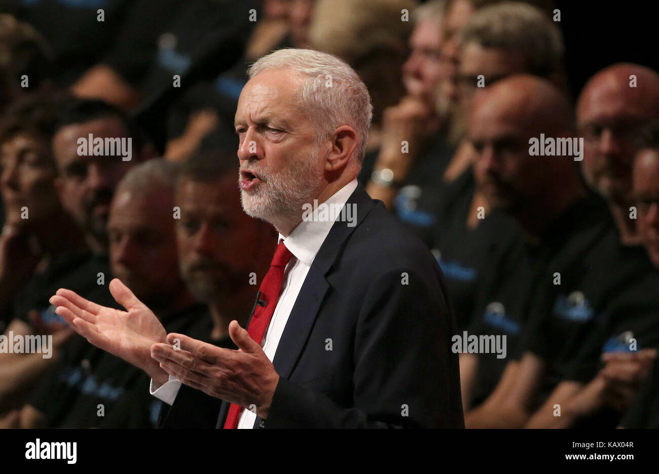 Labour leader Jeremy Corbyn delivers his speech at the Labour Party ...
