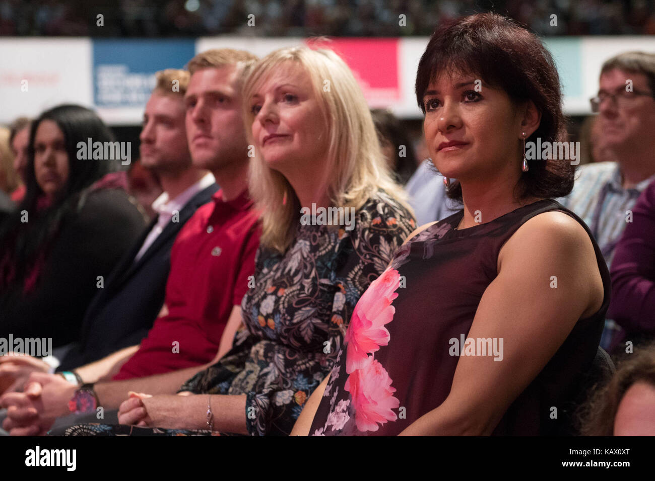 Laura Alvarez, wife of Jeremy Corbyn, listens as the Labour leader ...