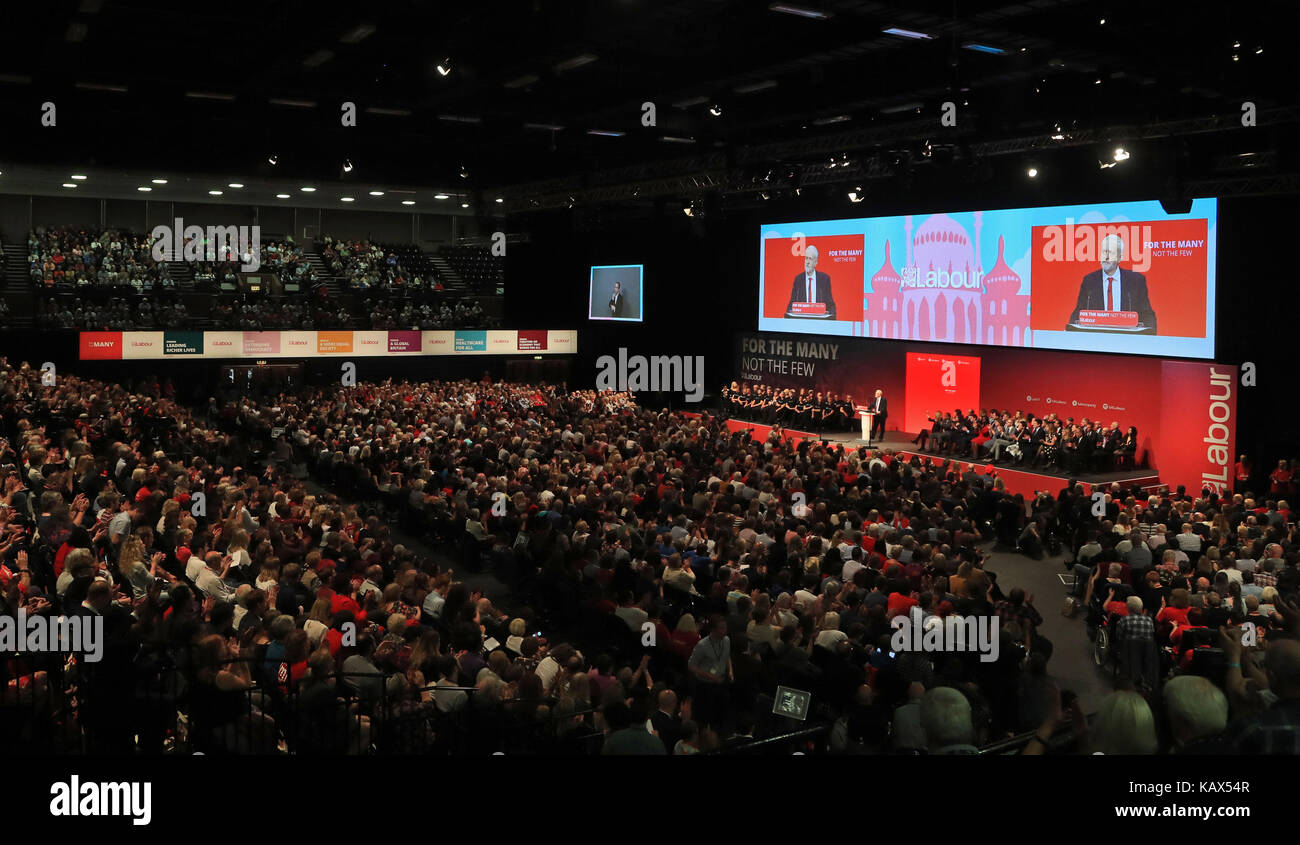 Labour leader Jeremy Corbyn delivers his speech at the Labour Party ...