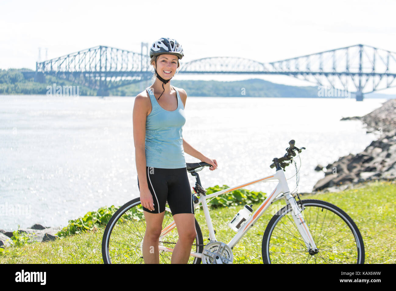 Young Woman Riding Bike outside Stock Photo - Alamy