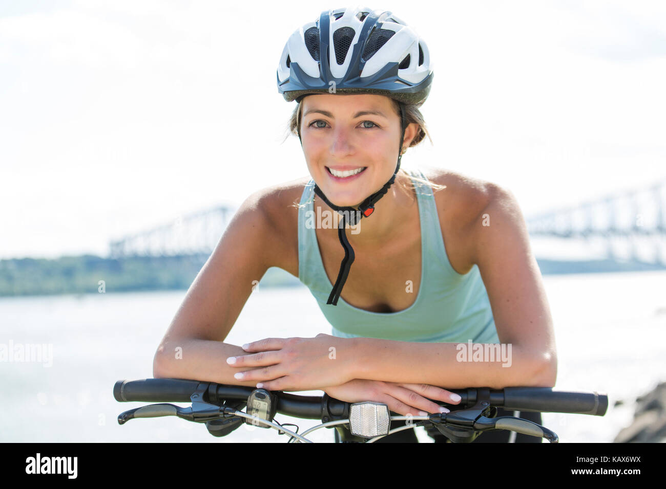 Young Woman Riding Bike outside Stock Photo - Alamy