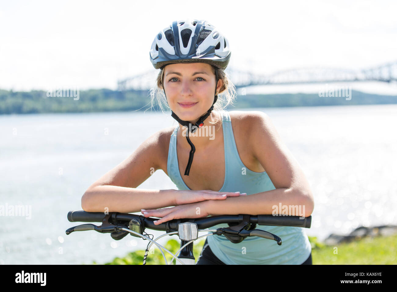 Young Woman Riding Bike outside Stock Photo - Alamy