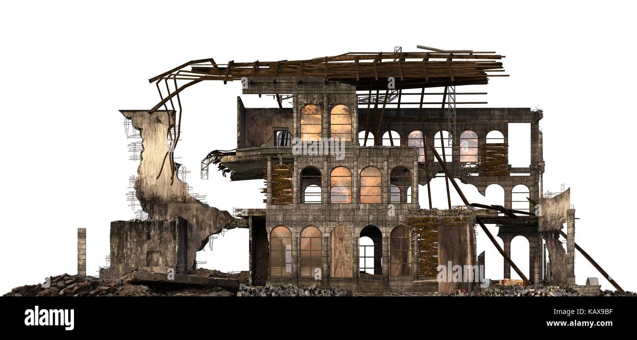 Ruined Building Isolated On White 3D Illustration Stock Photo - Alamy