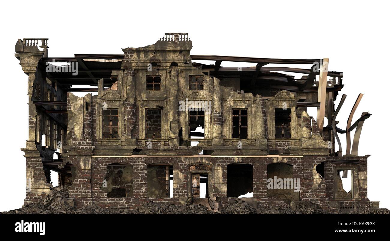 Ruined Building Isolated On White 3D Illustration Stock Photo - Alamy