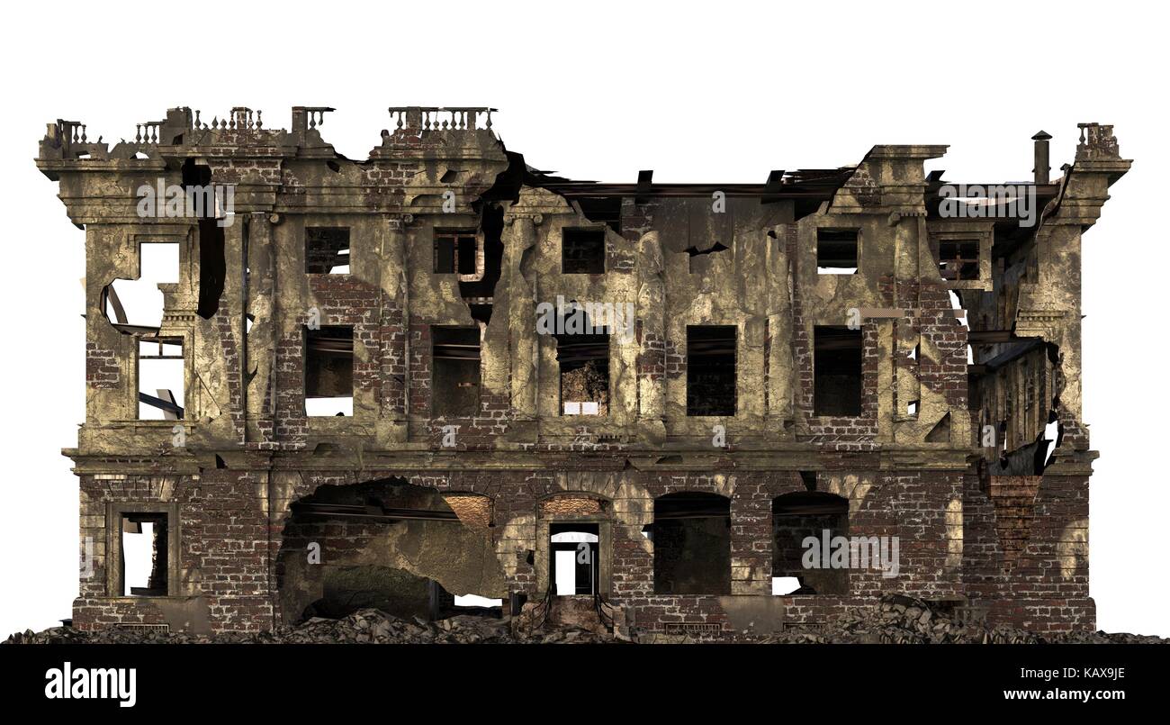 Ruined Building Isolated On White 3D Illustration Stock Photo - Alamy