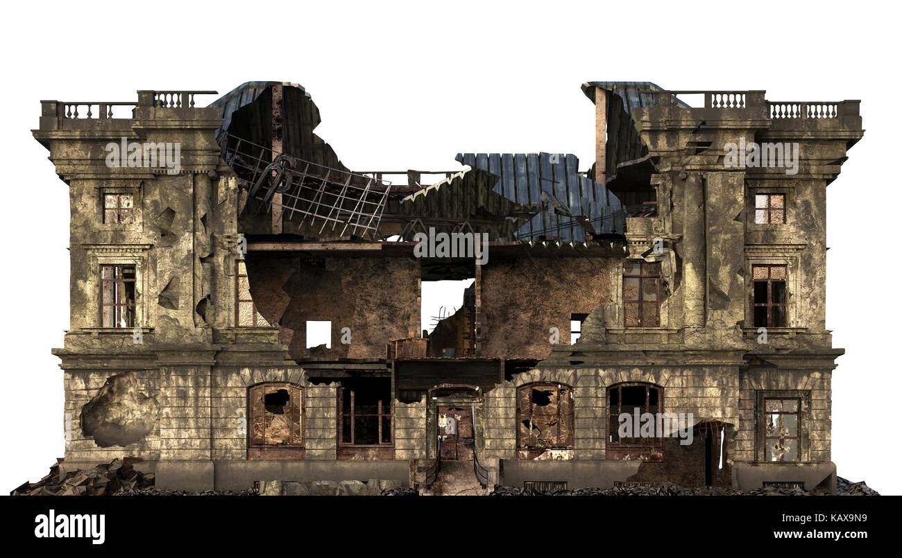 Ruined Building Isolated On White 3D Illustration Stock Photo - Alamy