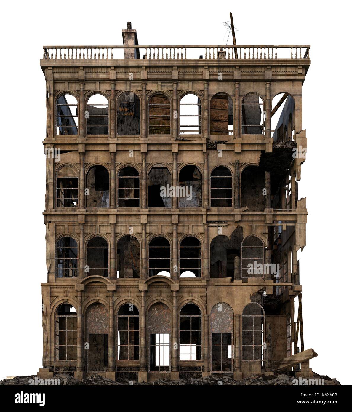 Ruined Building Isolated On White 3D Illustration Stock Photo - Alamy