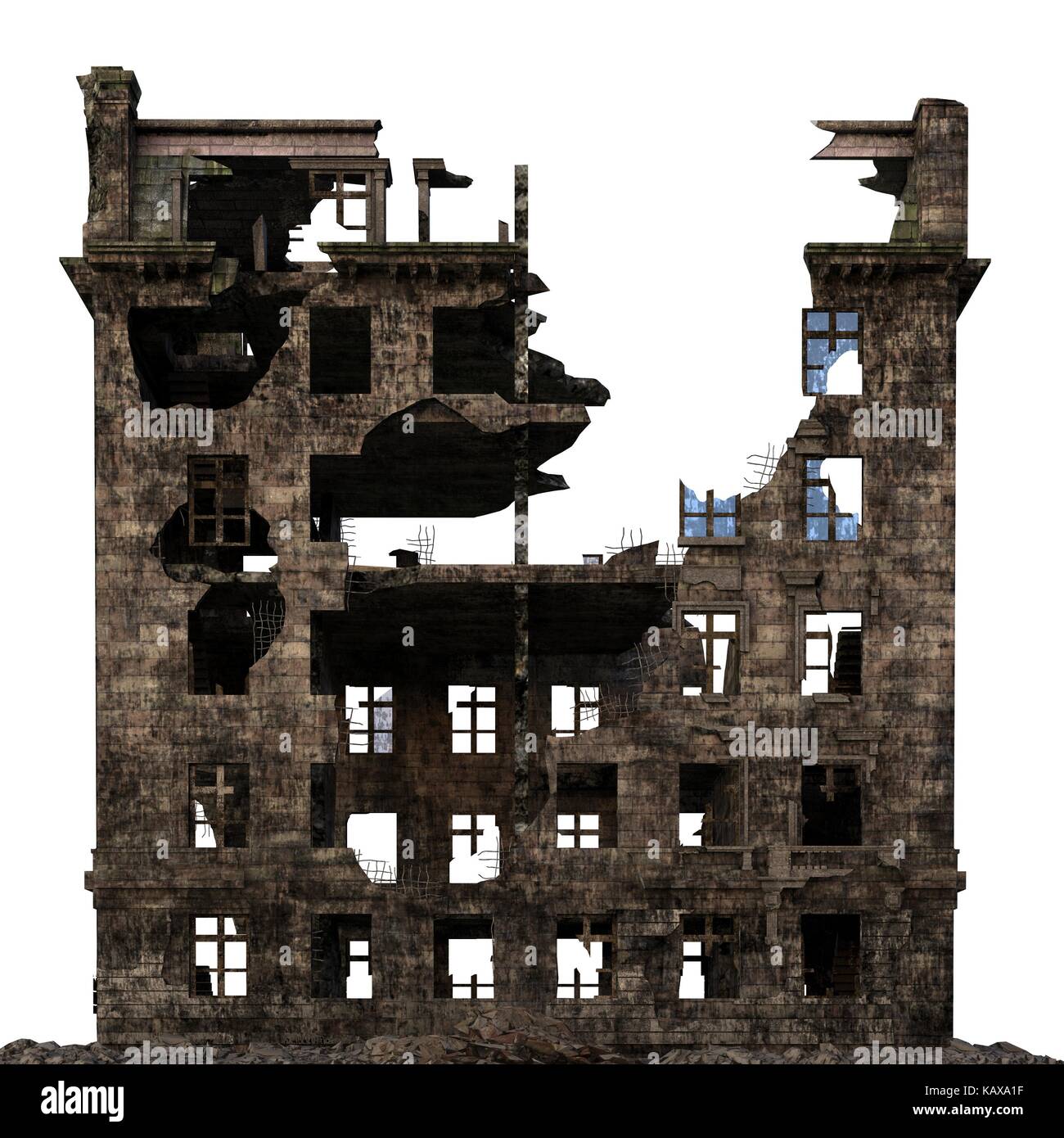 Ruined Building Isolated On White 3D Illustration Stock Photo - Alamy