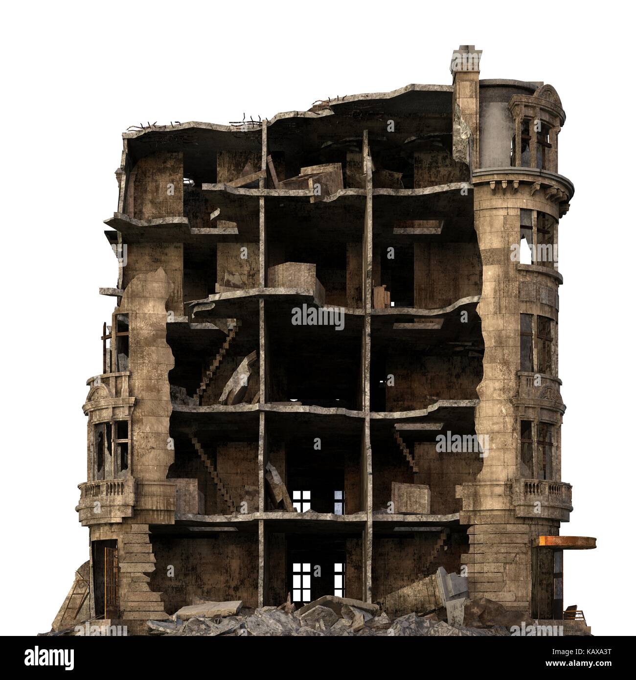 Ruined Building Isolated On White 3D Illustration Stock Photo - Alamy