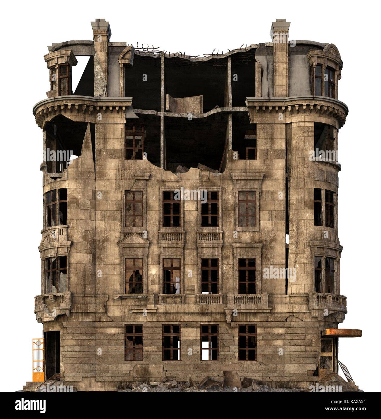 Ruined Building Isolated On White 3D Illustration Stock Photo - Alamy