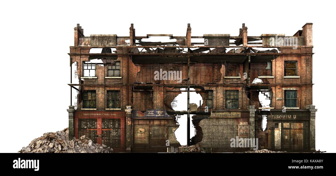 Ruined Building Isolated On White 3D Illustration Stock Photo - Alamy