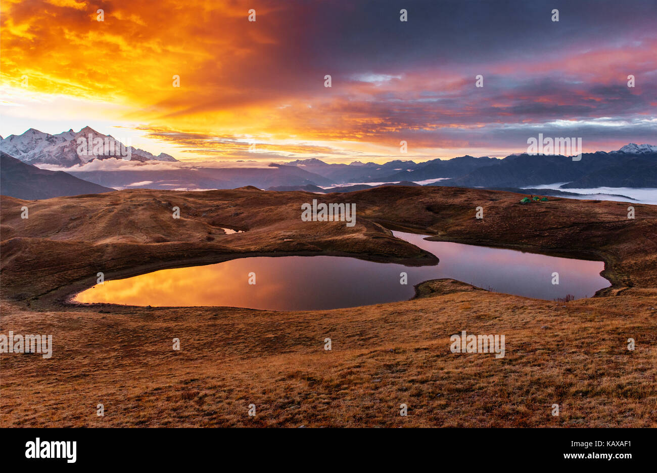 Sunset on mountain lake Koruldi. Upper Svaneti, Georgia Europe ...