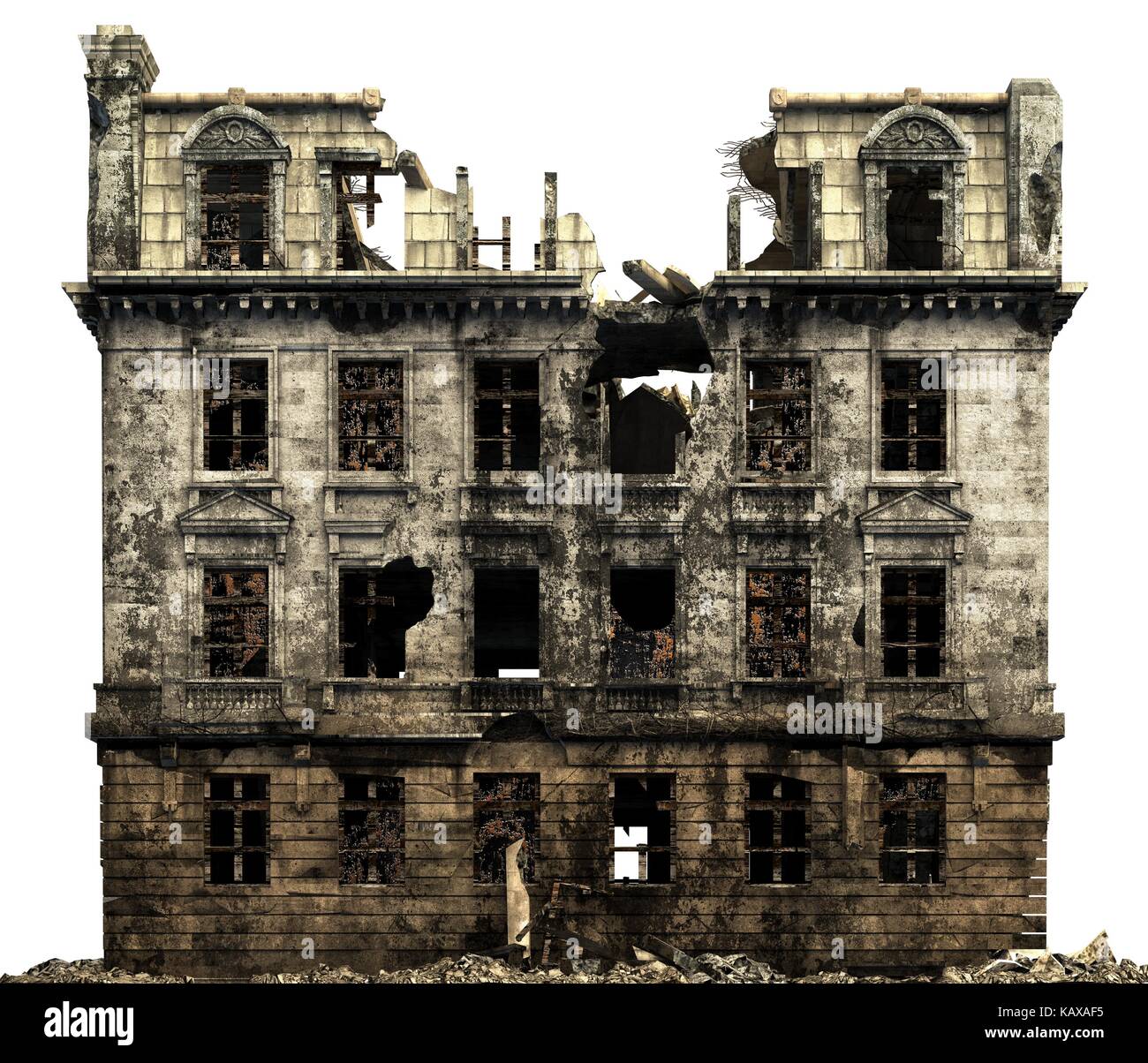 Ruined Building Isolated On White 3D Illustration Stock Photo - Alamy