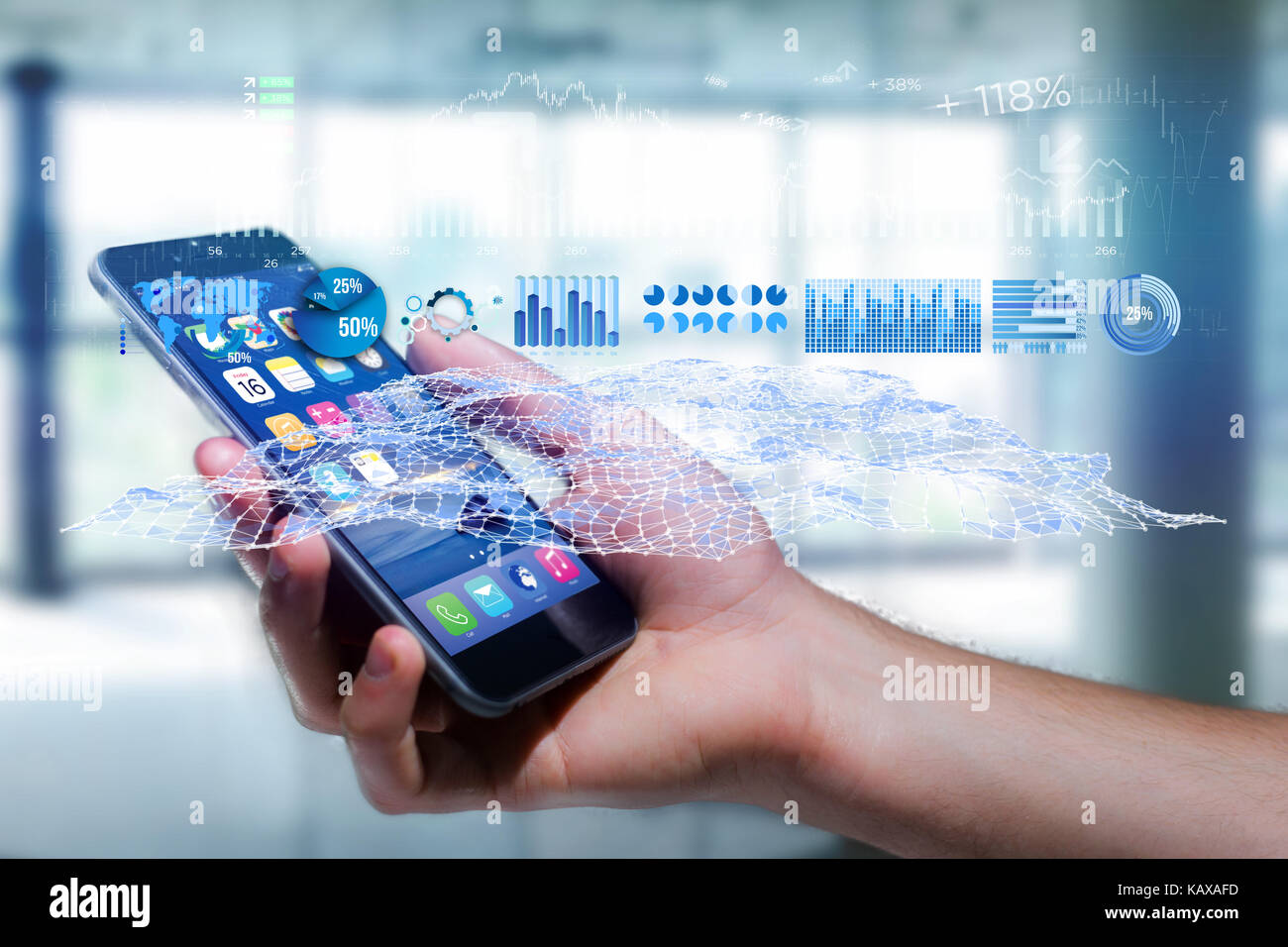 View of a Trading forex data interface on a futuristic smartphone ...