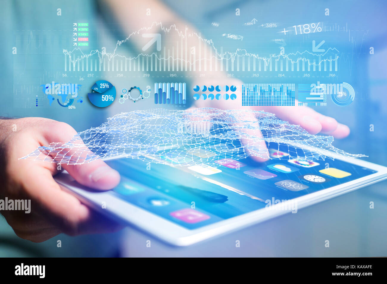 View of a Trading forex data interface on a futuristic tablet interface ...