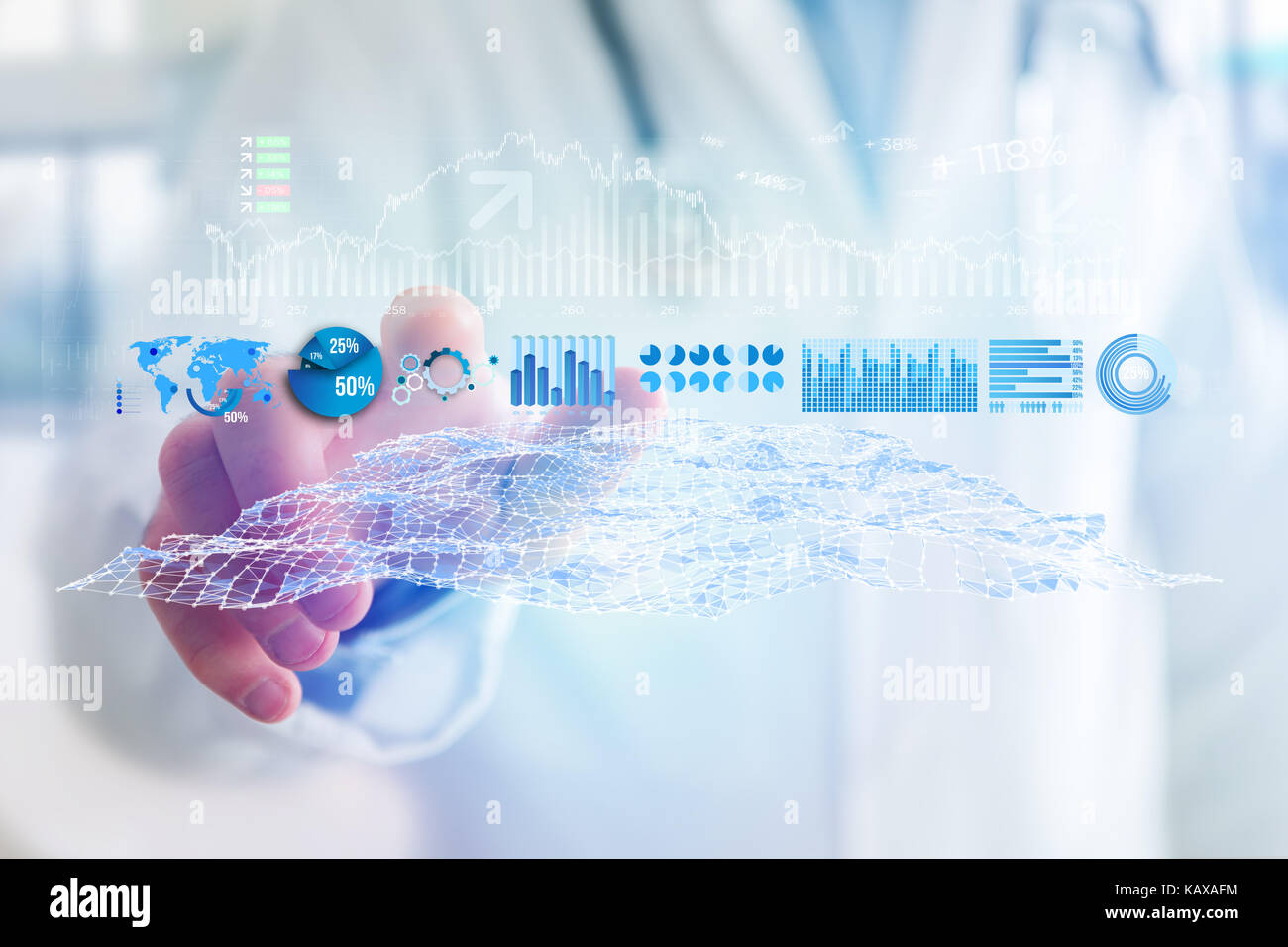 View of a Trading forex data interface on a futuristic hologram ...