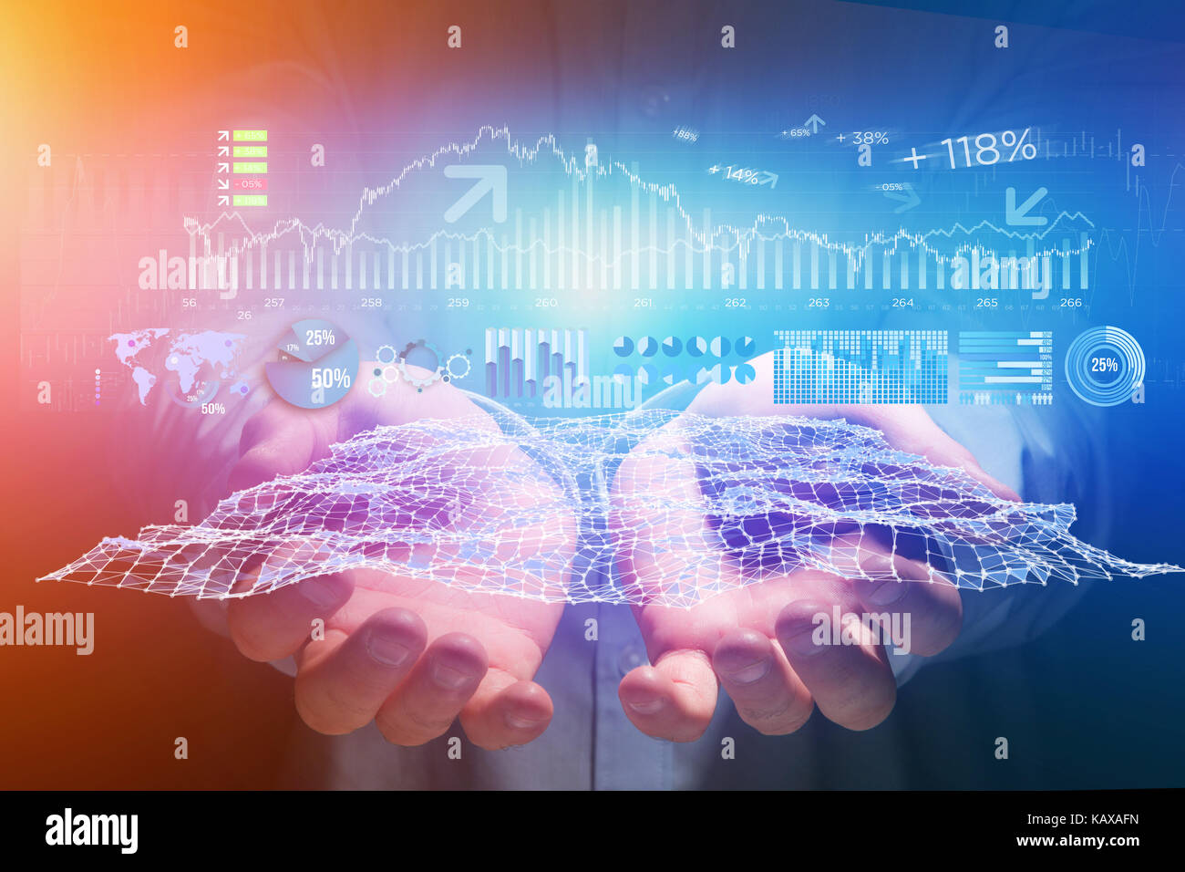 View of a Trading forex data interface on a futuristic hologram ...