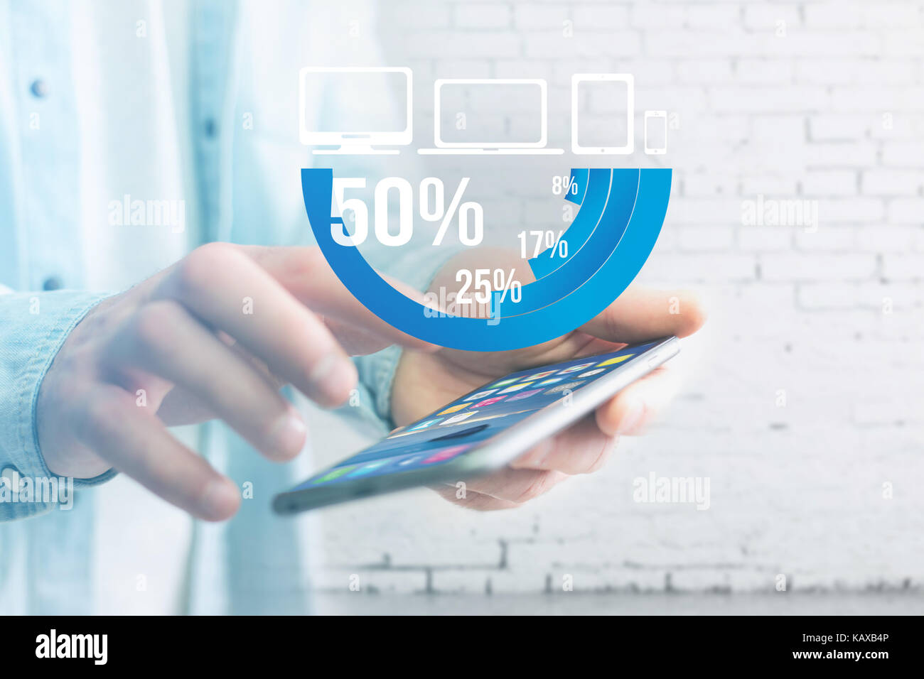 View of Blue survey graph interface with business theme going out a ...