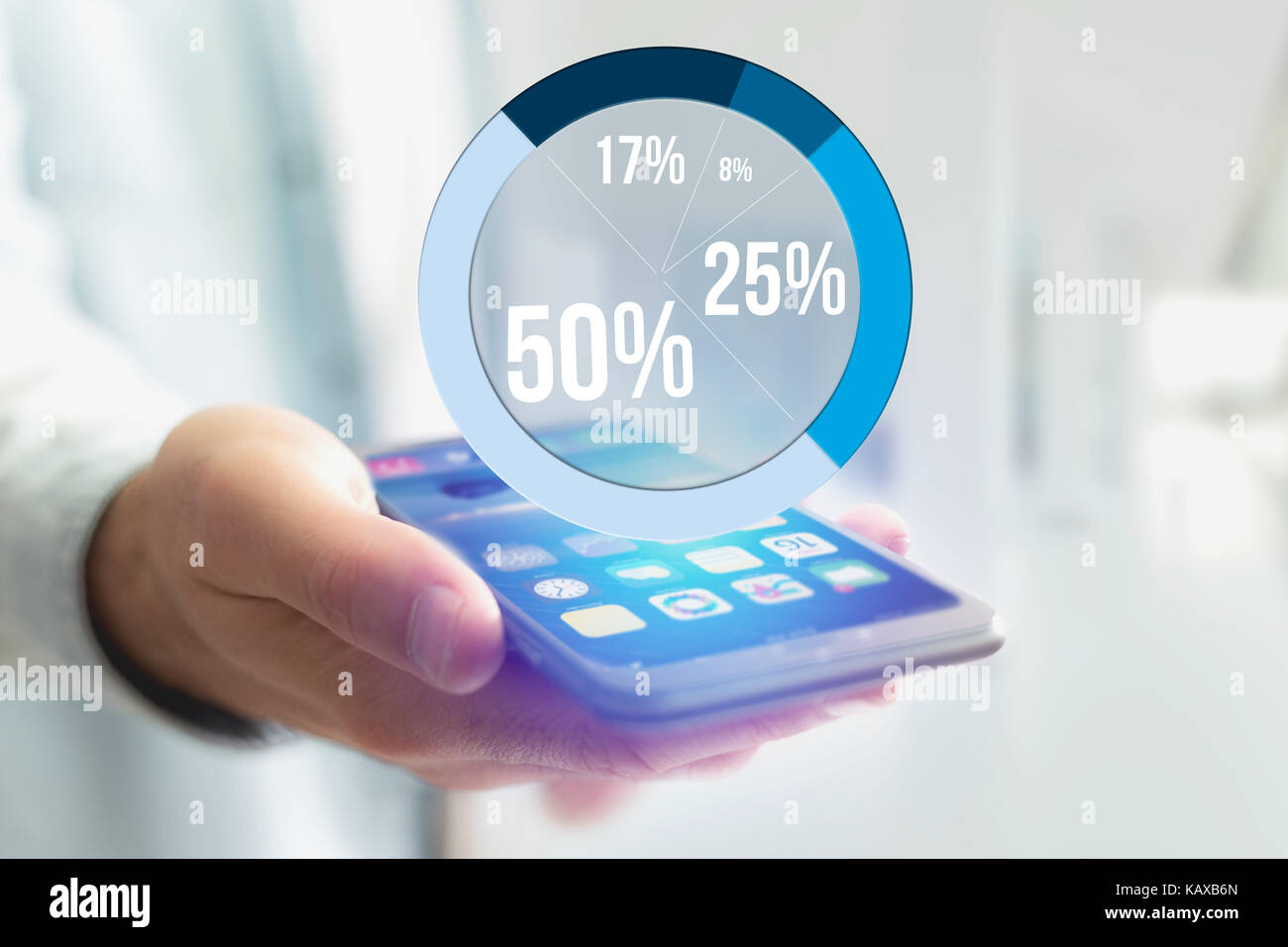 View of Blue survey graph interface with business theme going out a ...