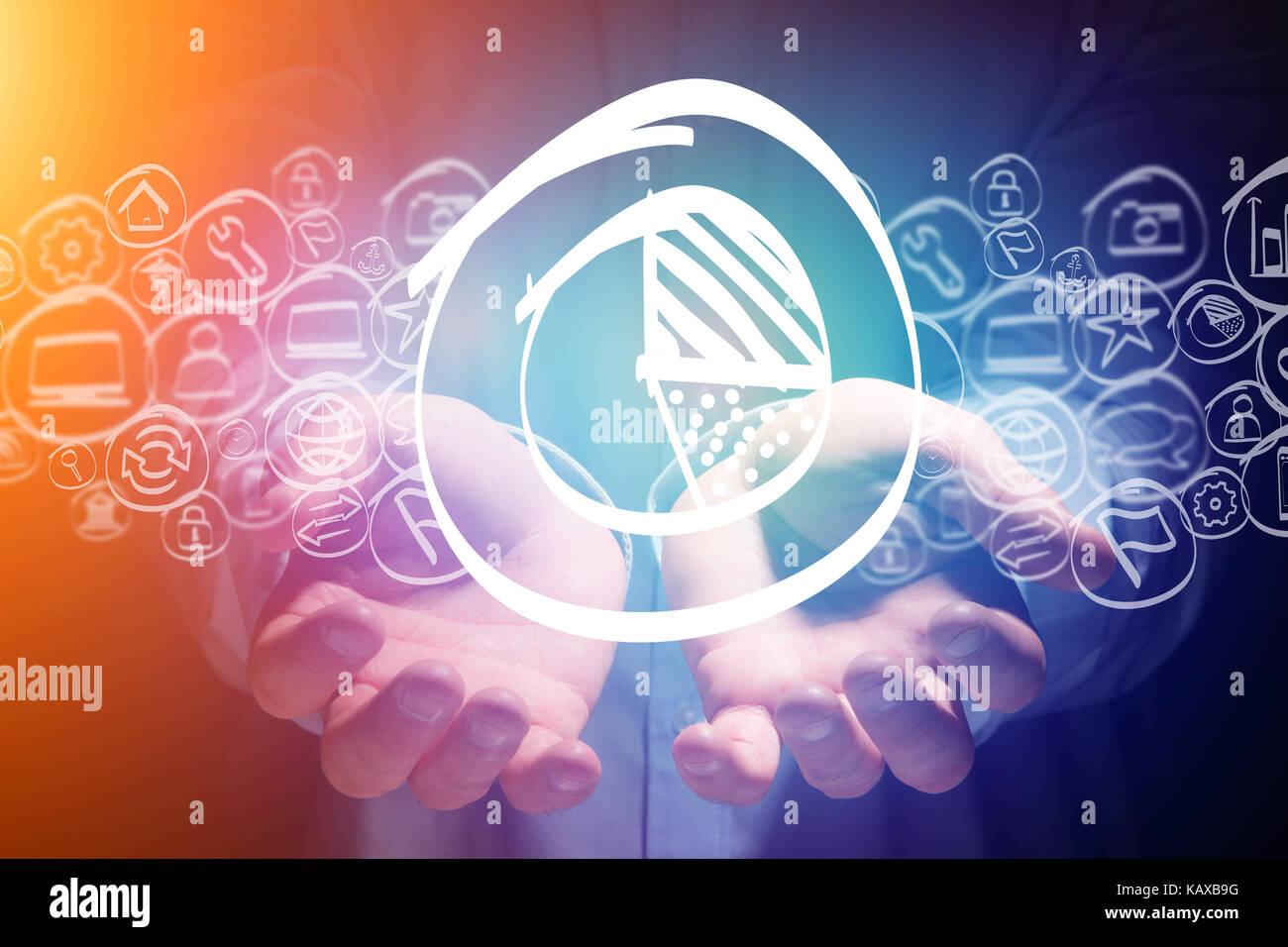 VIew of a Graphic chart icon going out hands - technology concept Stock ...