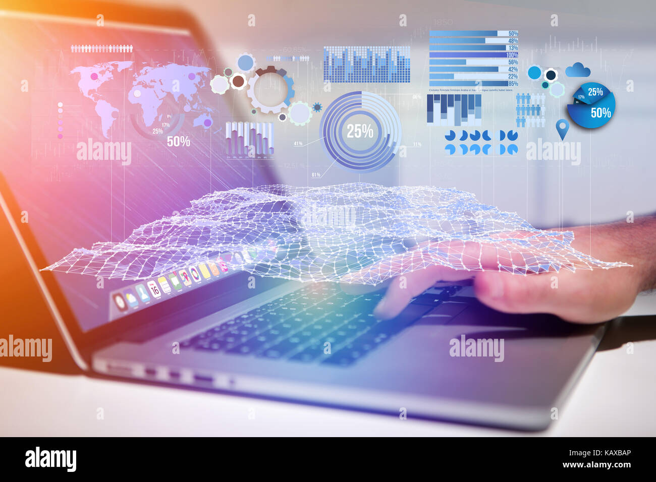 View of a Business stats displayed as graph and chart on a futuristic ...