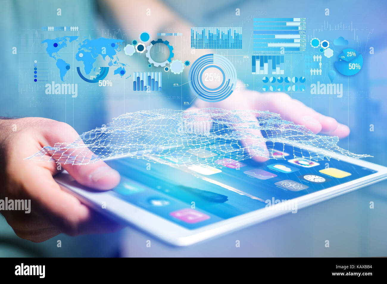 View of a Business stats displayed as graph and chart on a futuristic ...