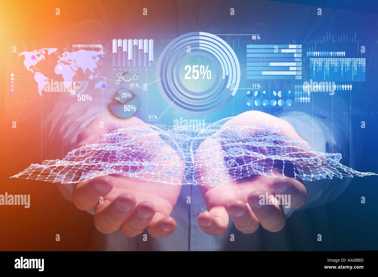View of a Business stats displayed as graph and chart on a futuristic ...