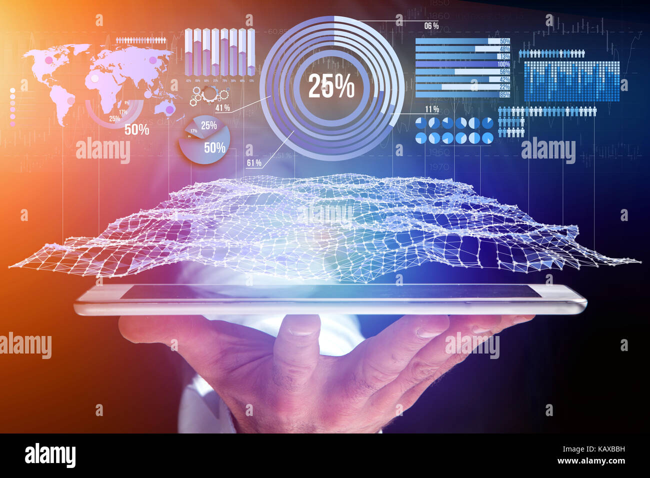 View of a Business stats displayed as graph and chart on a futuristic ...