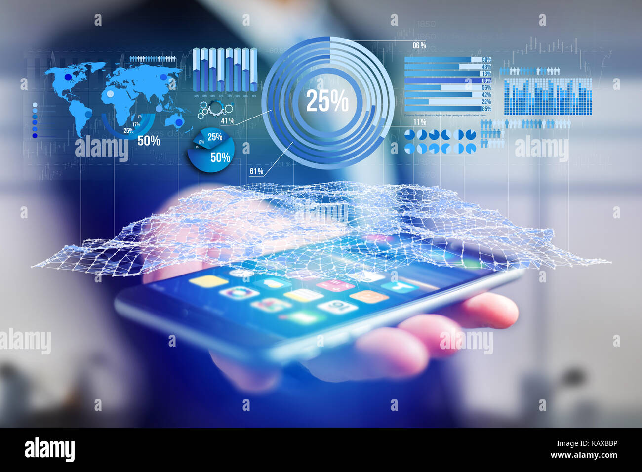 View of a Business stats displayed as graph and chart on a futuristic ...