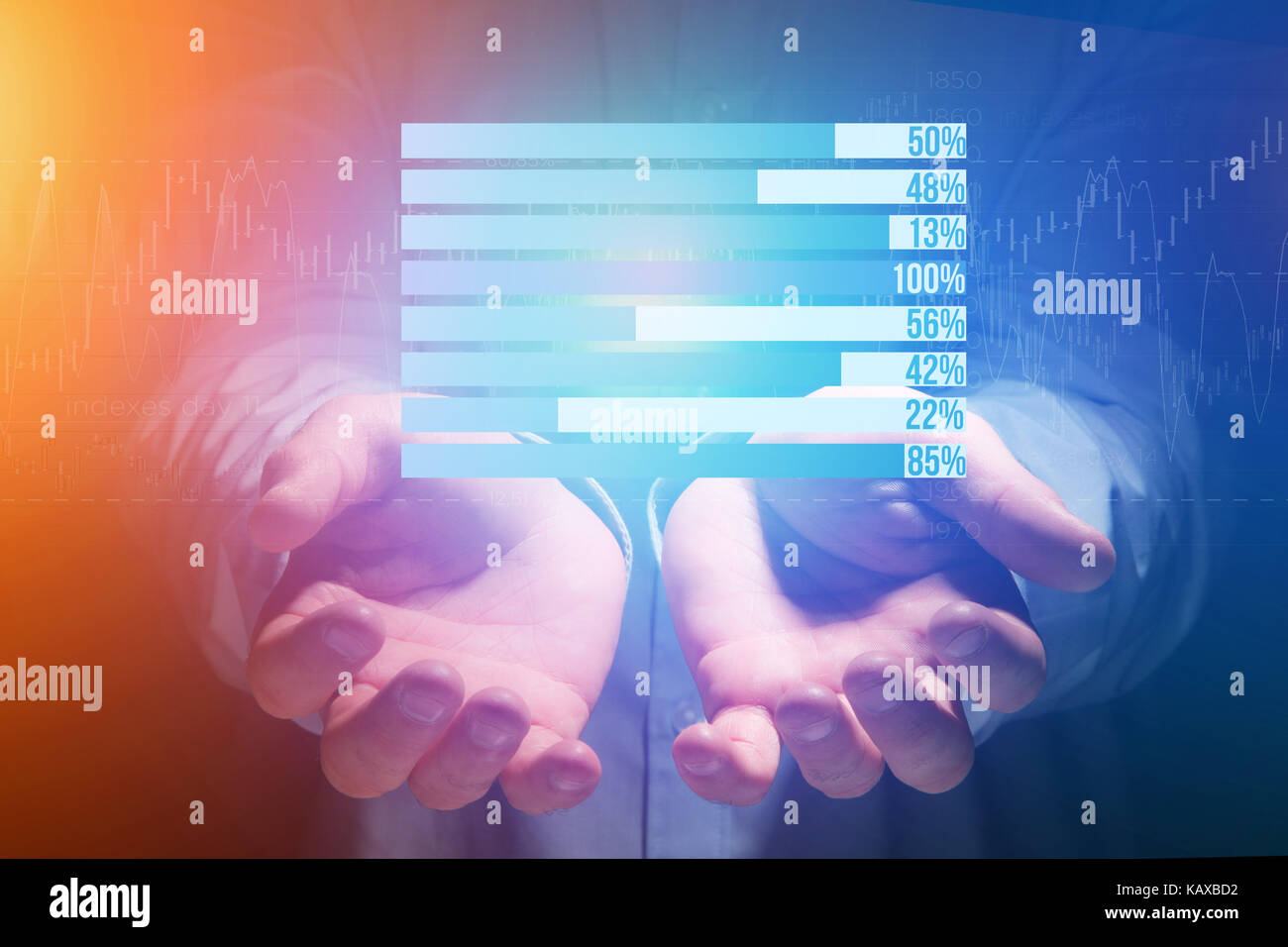 View of a Business stats displayed as graph on a futuristic interface ...