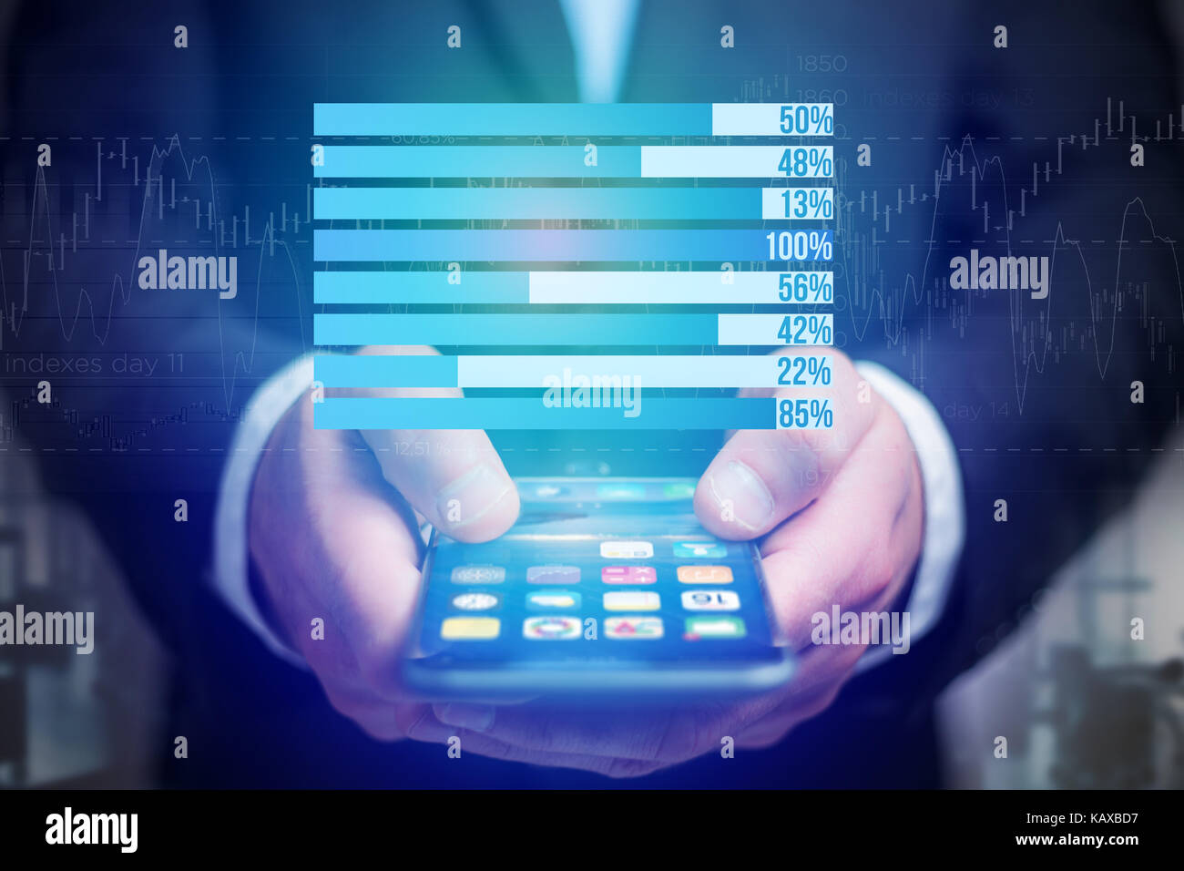 View of a Business stats displayed as graph on a futuristic interface ...