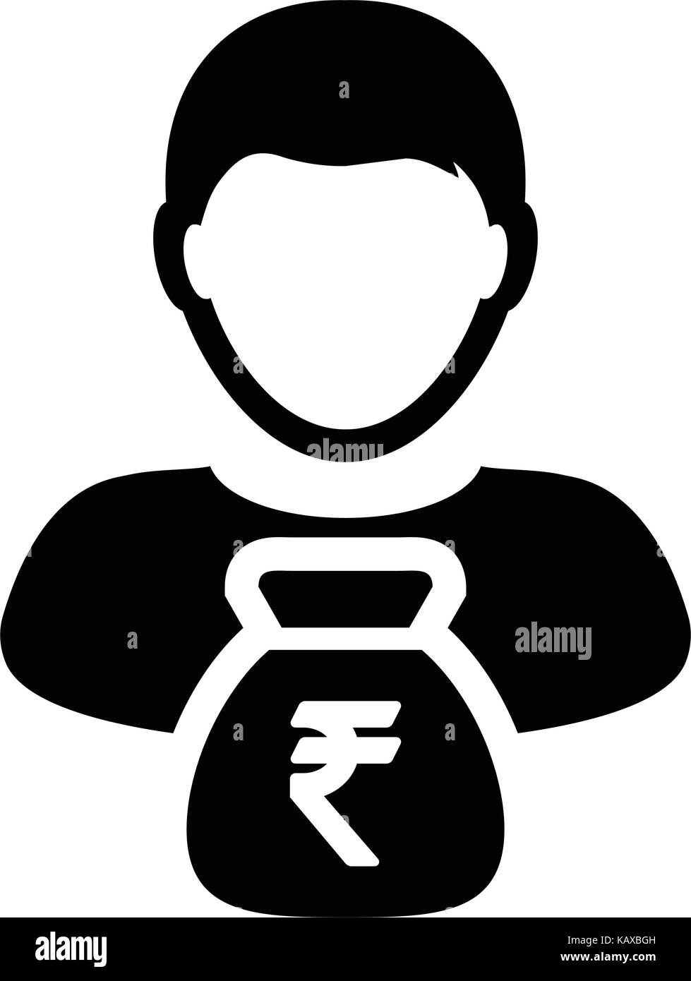 Indian Rupee Sign Icon Vector Person Male Avatar Symbol With Money Bag ...