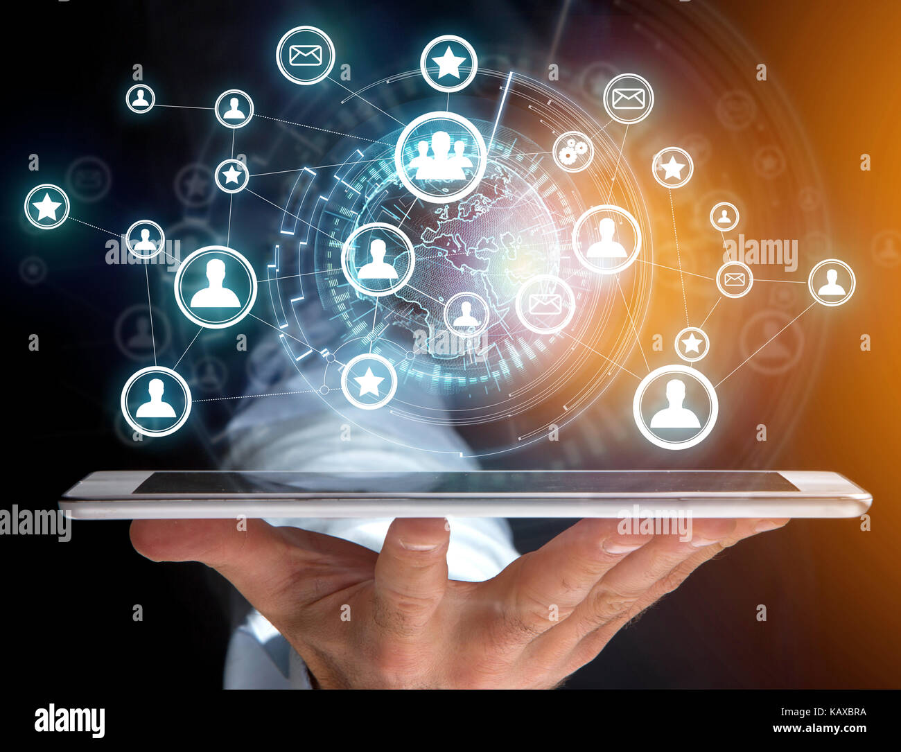 View of a international network displayed on a futuristic interface ...