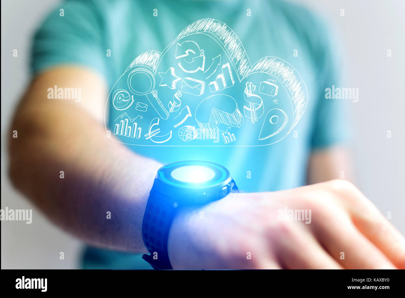 Concept view of cloud storage icon flying out a smartphone - technology concept Stock Photo - Alamy