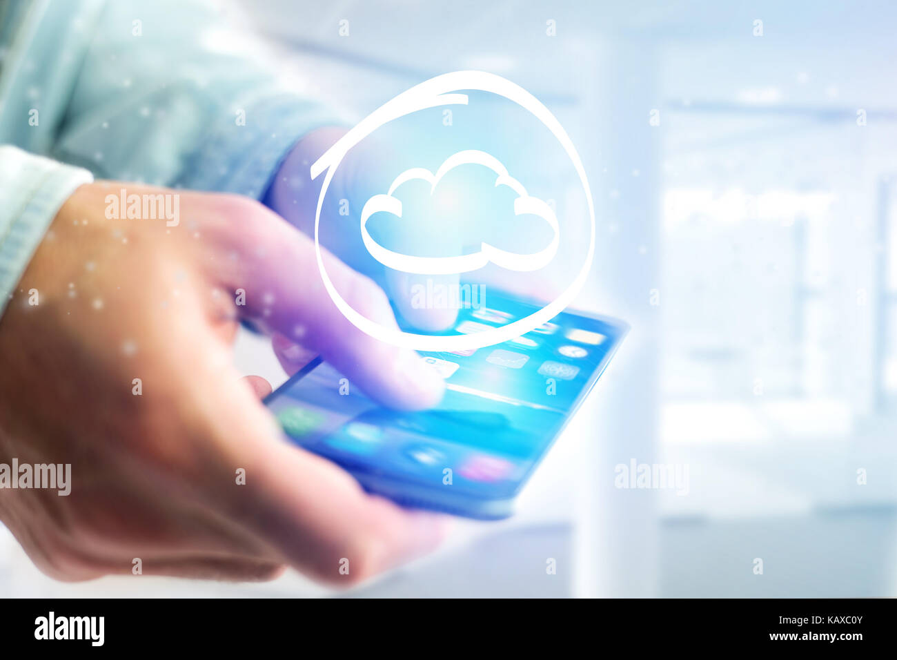 View of a Cloud icon going out a smartphone interface - technology ...