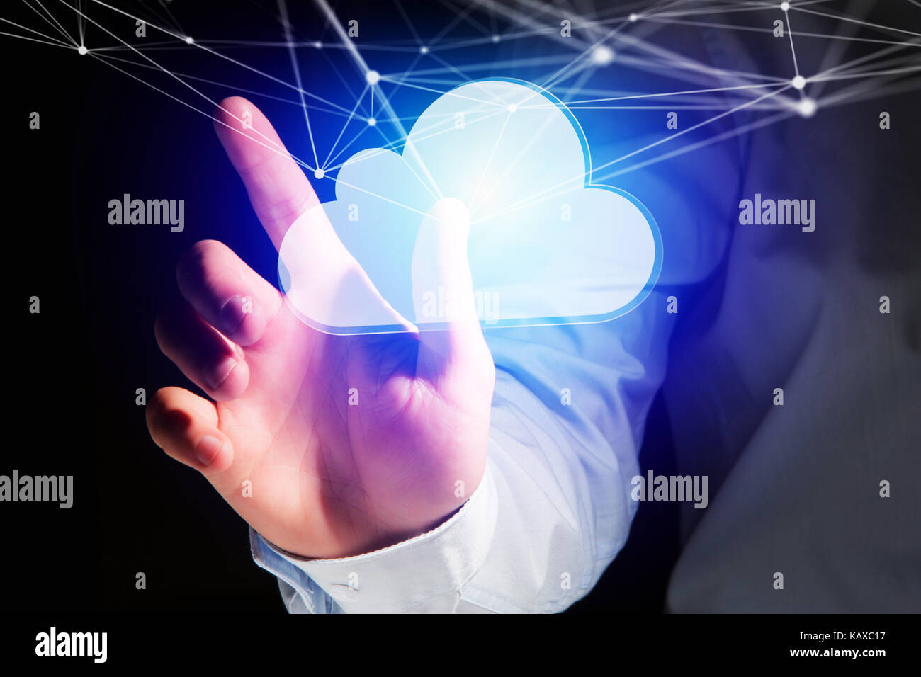 View of a Graphic network connected to a cloud displayed on a ...